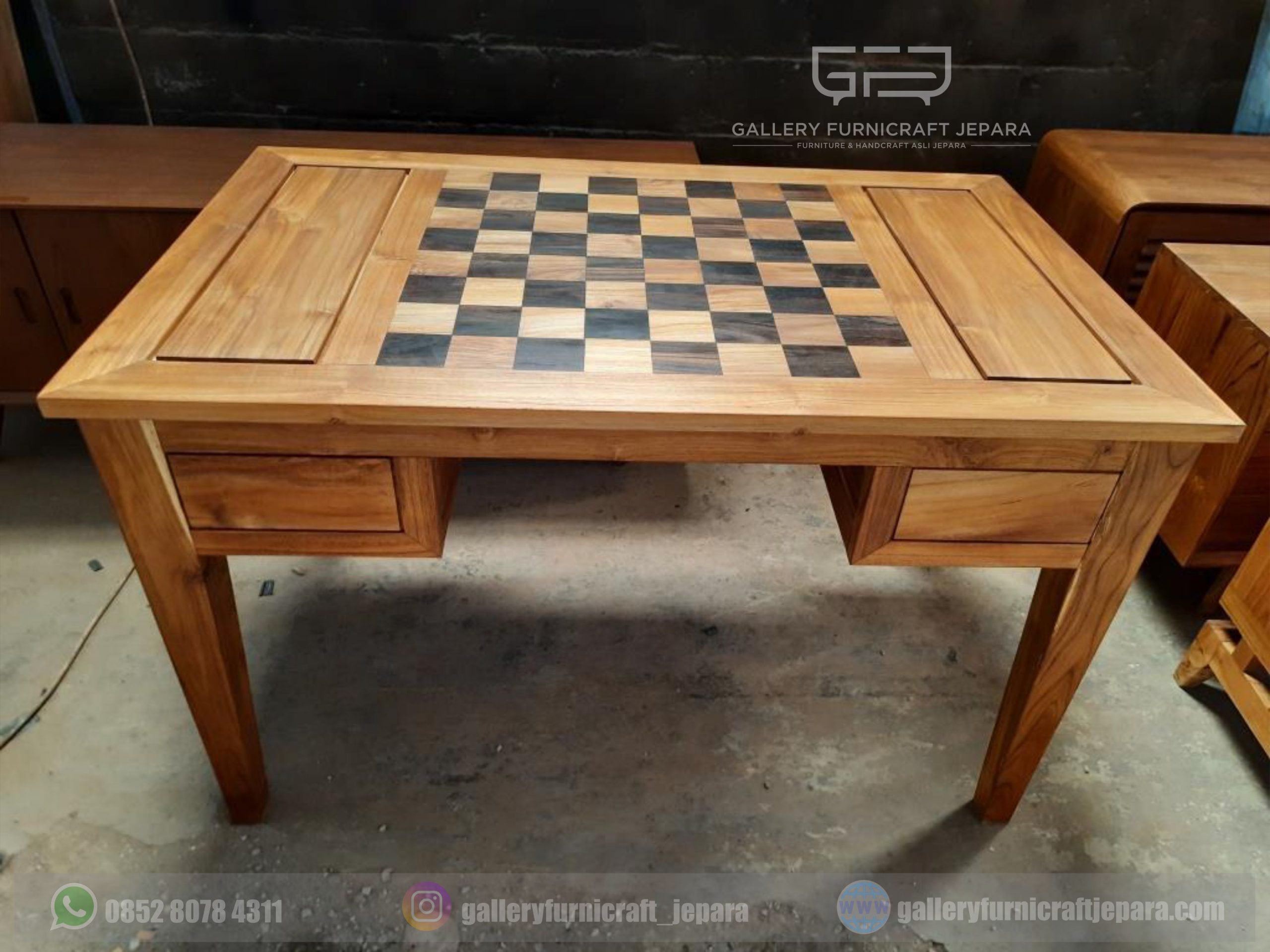 Meja Catur Kayu Jati Mix Sonokeling dengan 4 laci – Gallery Furnicraft ...