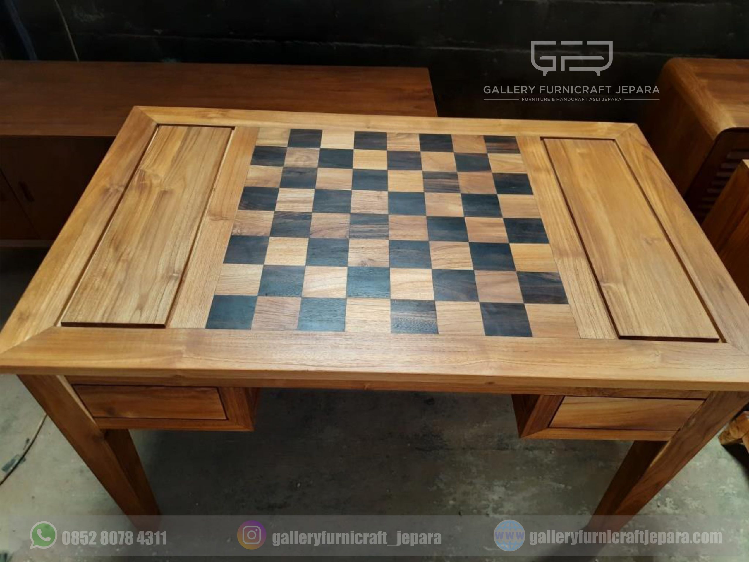 Meja Catur Kayu Jati Mix Sonokeling dengan 4 laci – Gallery Furnicraft ...