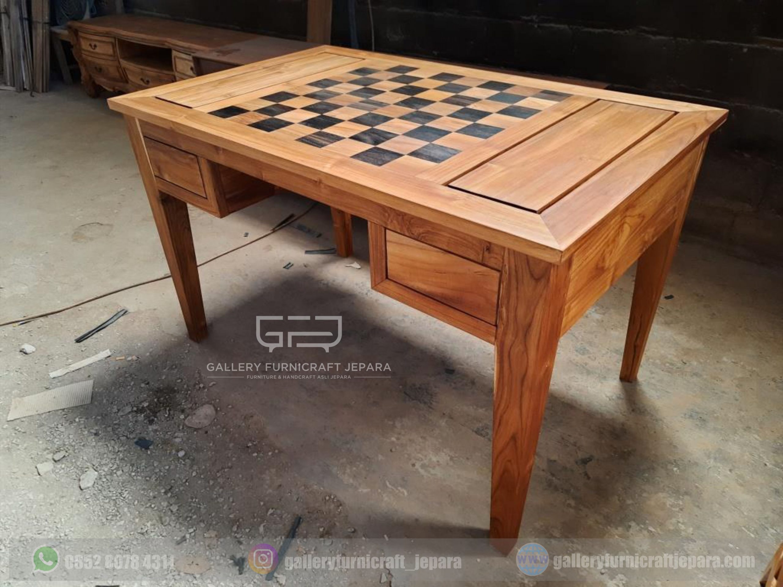 Meja Catur Kayu Jati Mix Sonokeling dengan 4 laci – Gallery Furnicraft ...