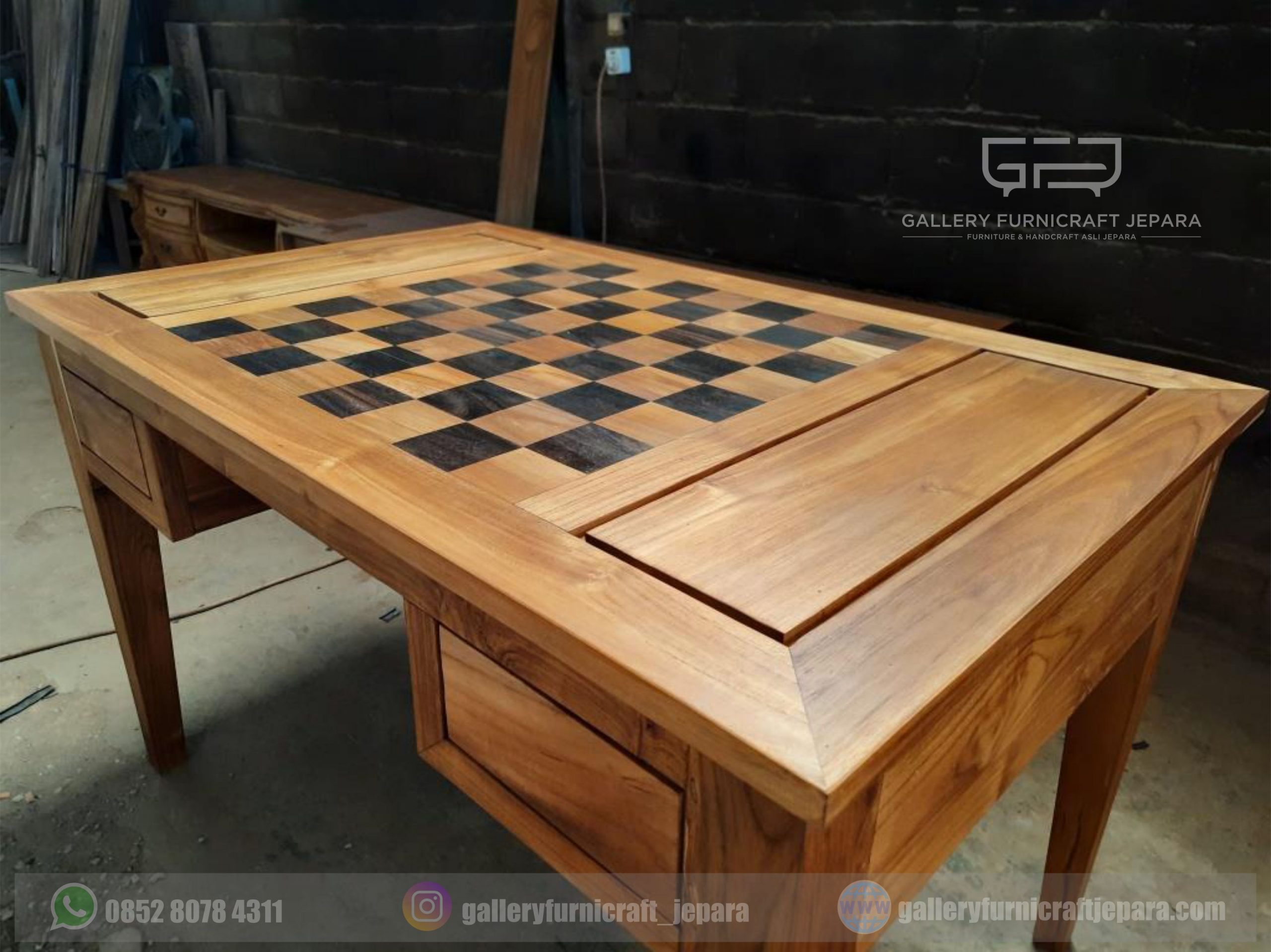 Meja Catur Kayu Jati Mix Sonokeling dengan 4 laci – Gallery Furnicraft ...