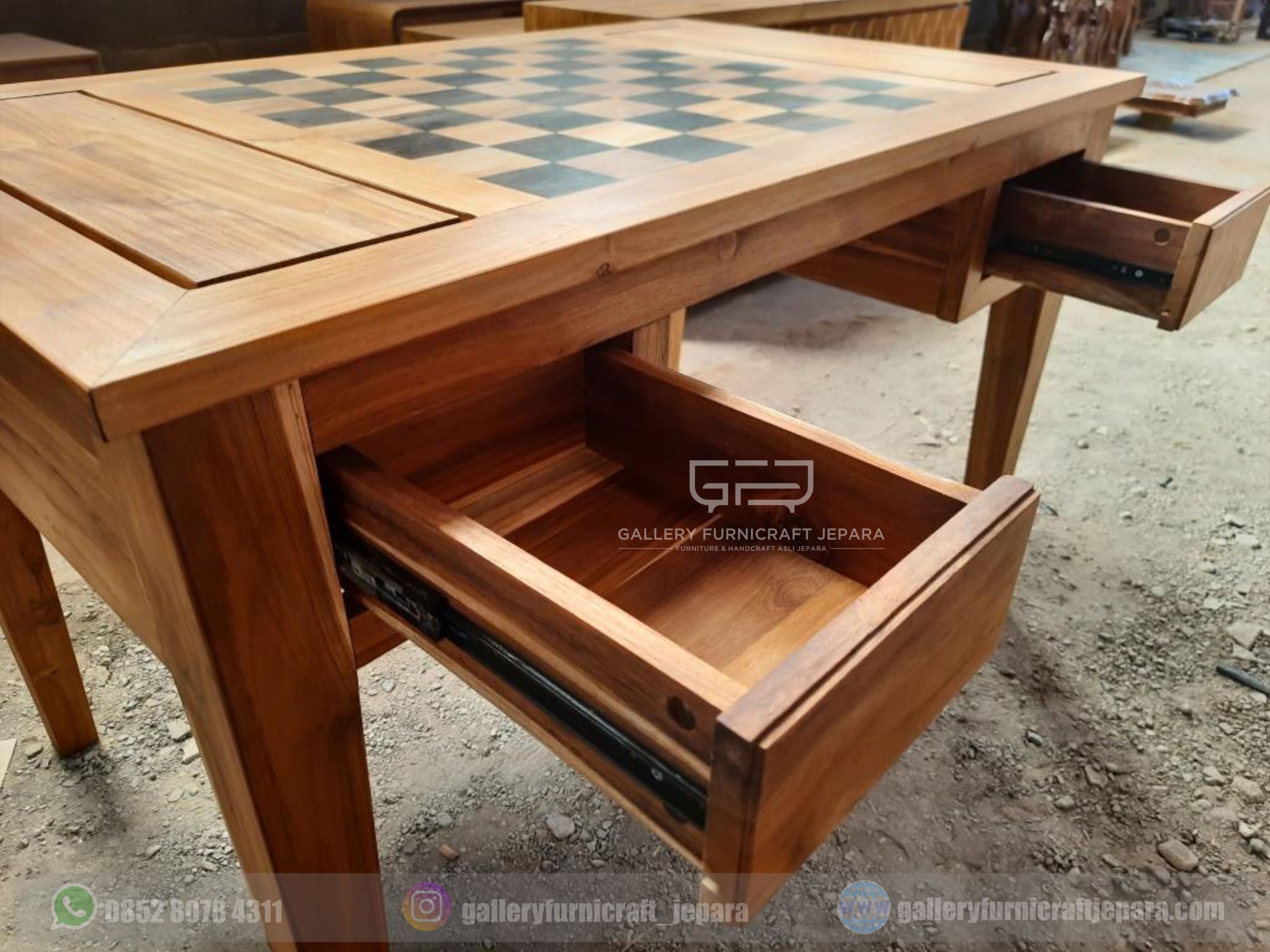 Meja Catur Kayu Jati Mix Sonokeling dengan 4 laci – Gallery Furnicraft ...