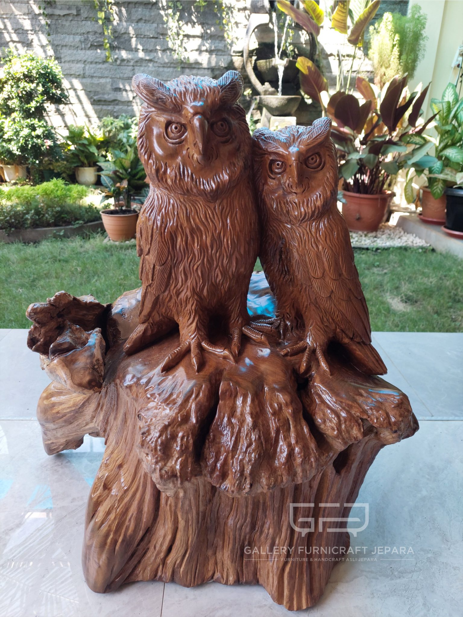 Jual Patung 2 Burung Hantu Gembol Jati Erosi 50x50x60cm Natural Finish ...
